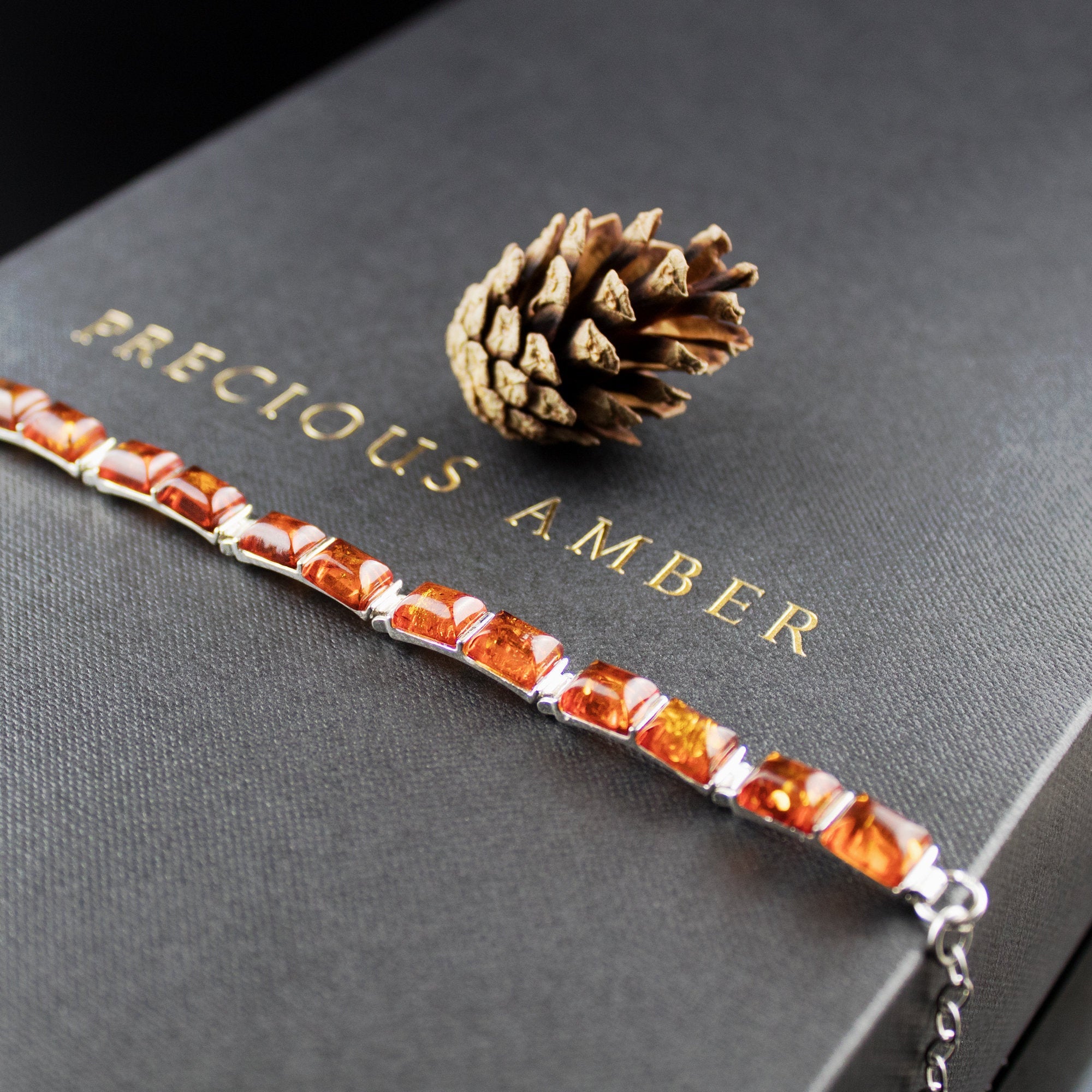Green Amber Silver Bracelet - Precious Amber
